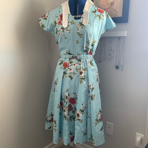 Unique Vintage | Dresses | Unique Vintage 95s Style Blue Floral Dress ...